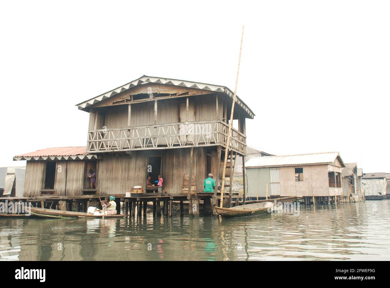 A two-story building at the center of Makoko slum, Lagos, Nigeria Stock ...