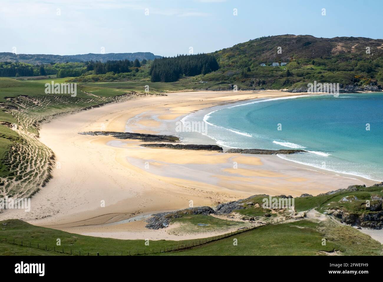 Elevated view of the beach at Kiloran Bay on the Isle of Colonsay ...