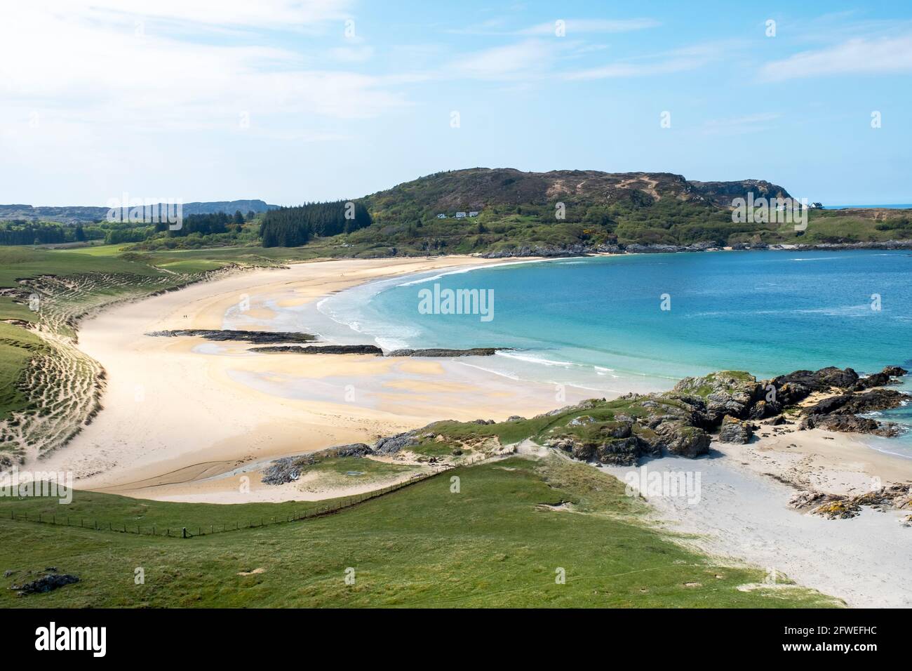 Elevated view of the beach at Kiloran Bay on the Isle of Colonsay ...