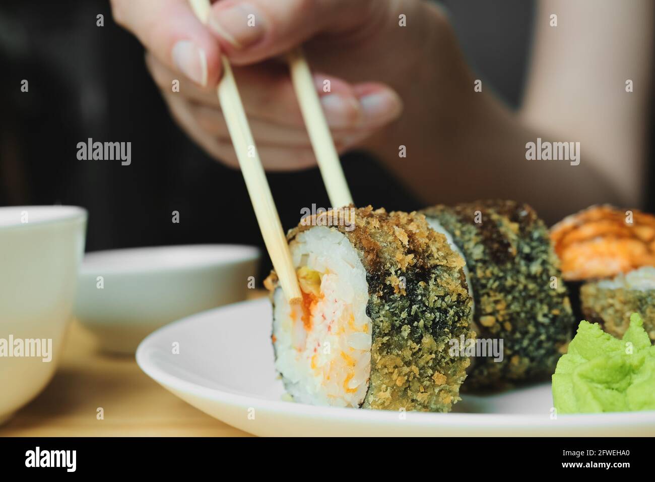 Japanese kitchen. Set of Japanese sushi and rolls. Food sticks Stock ...