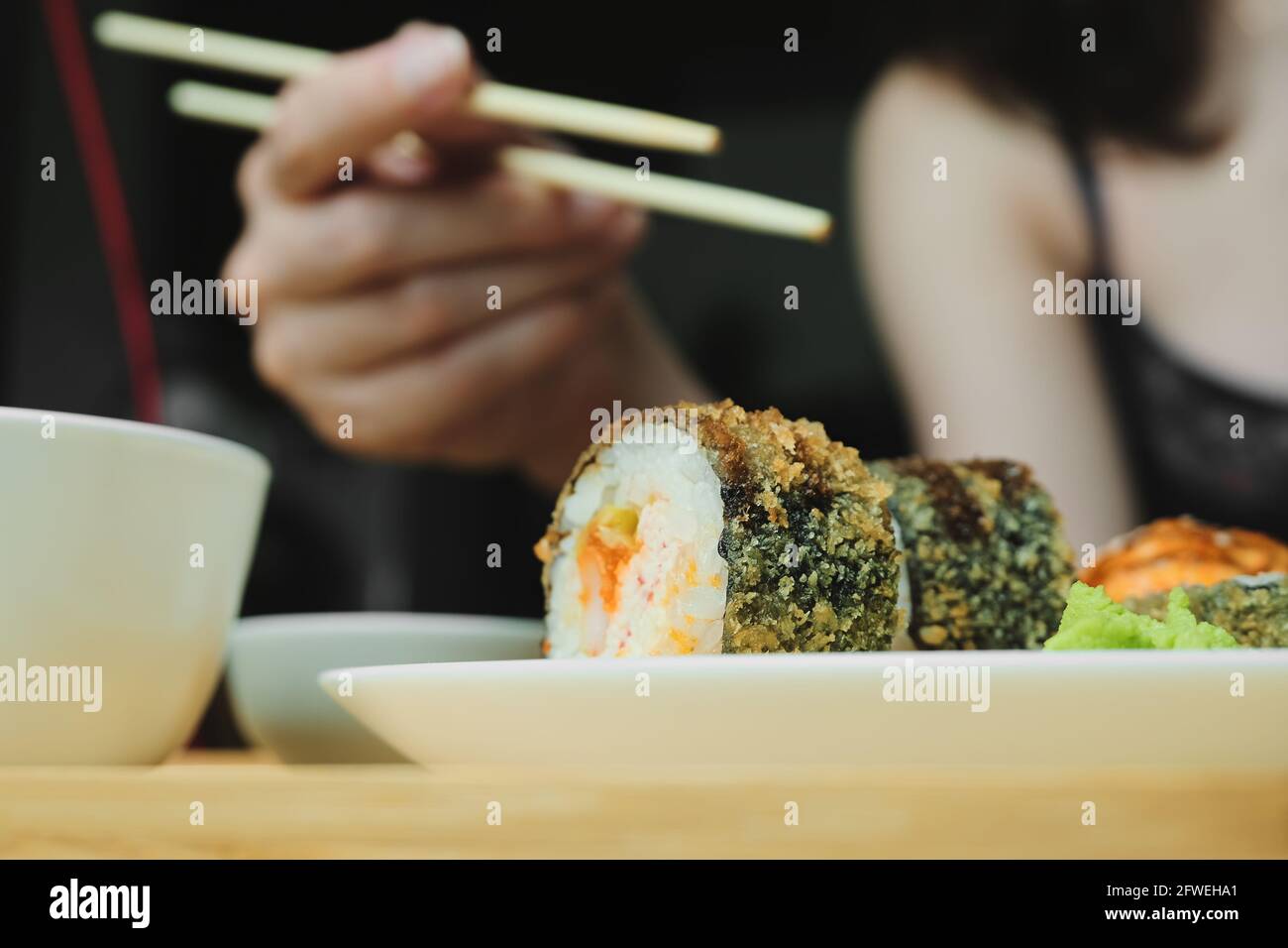 Japanese kitchen. Set of Japanese sushi and rolls. Food sticks Stock ...