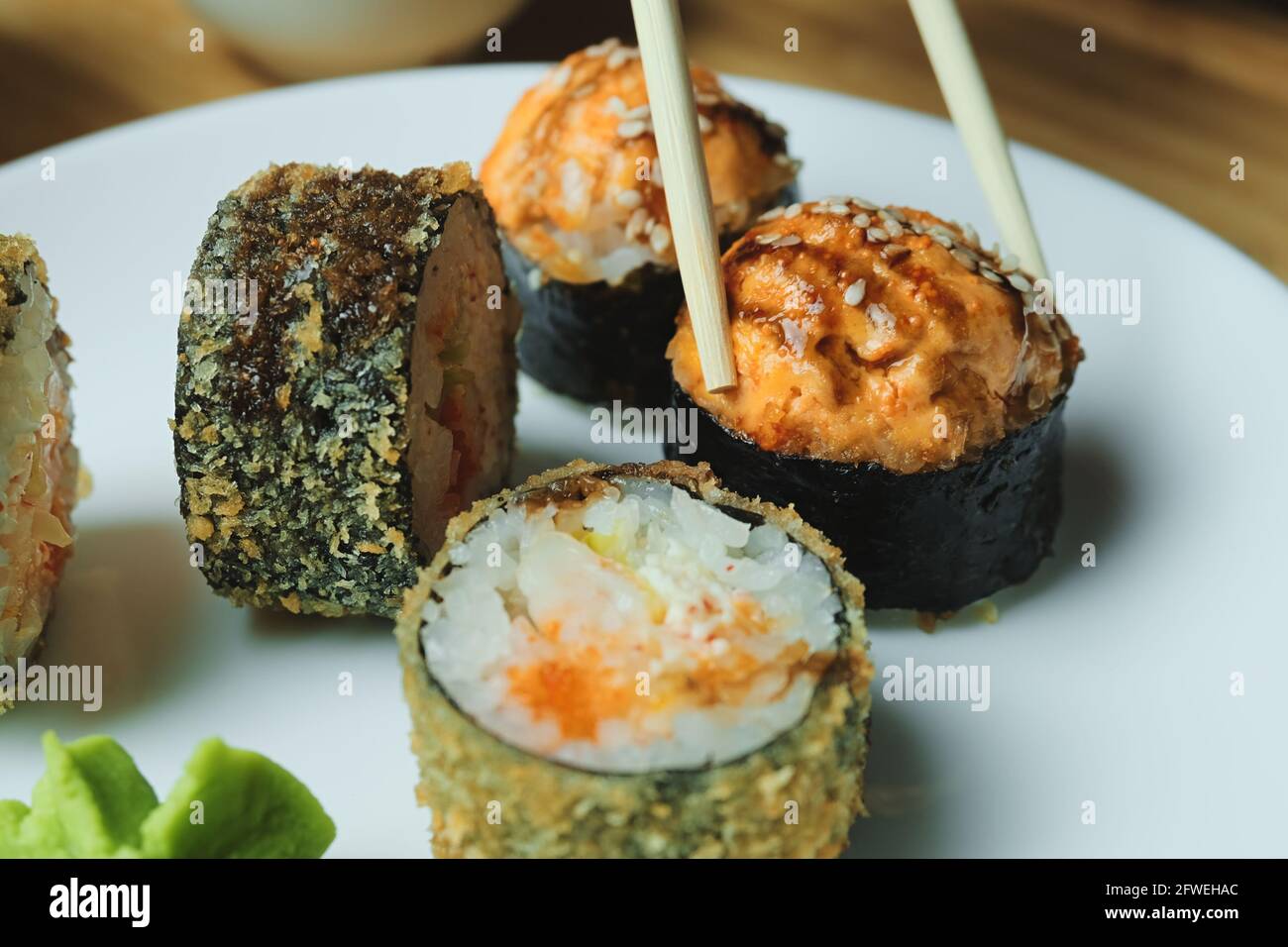 Japanese kitchen. Set of Japanese sushi and rolls. Food sticks Stock ...