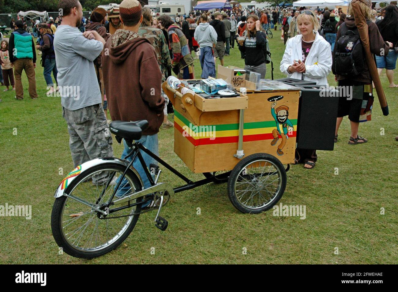 A unusual trike mounted reggae sound system at the Power To The ...