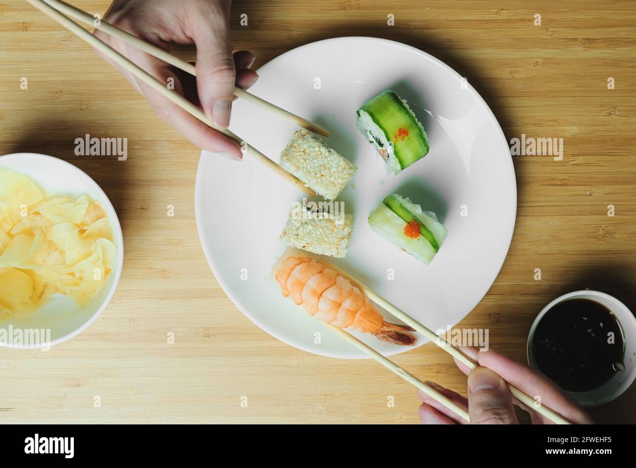 Japanese kitchen. Set of Japanese sushi and rolls. Food sticks Stock ...