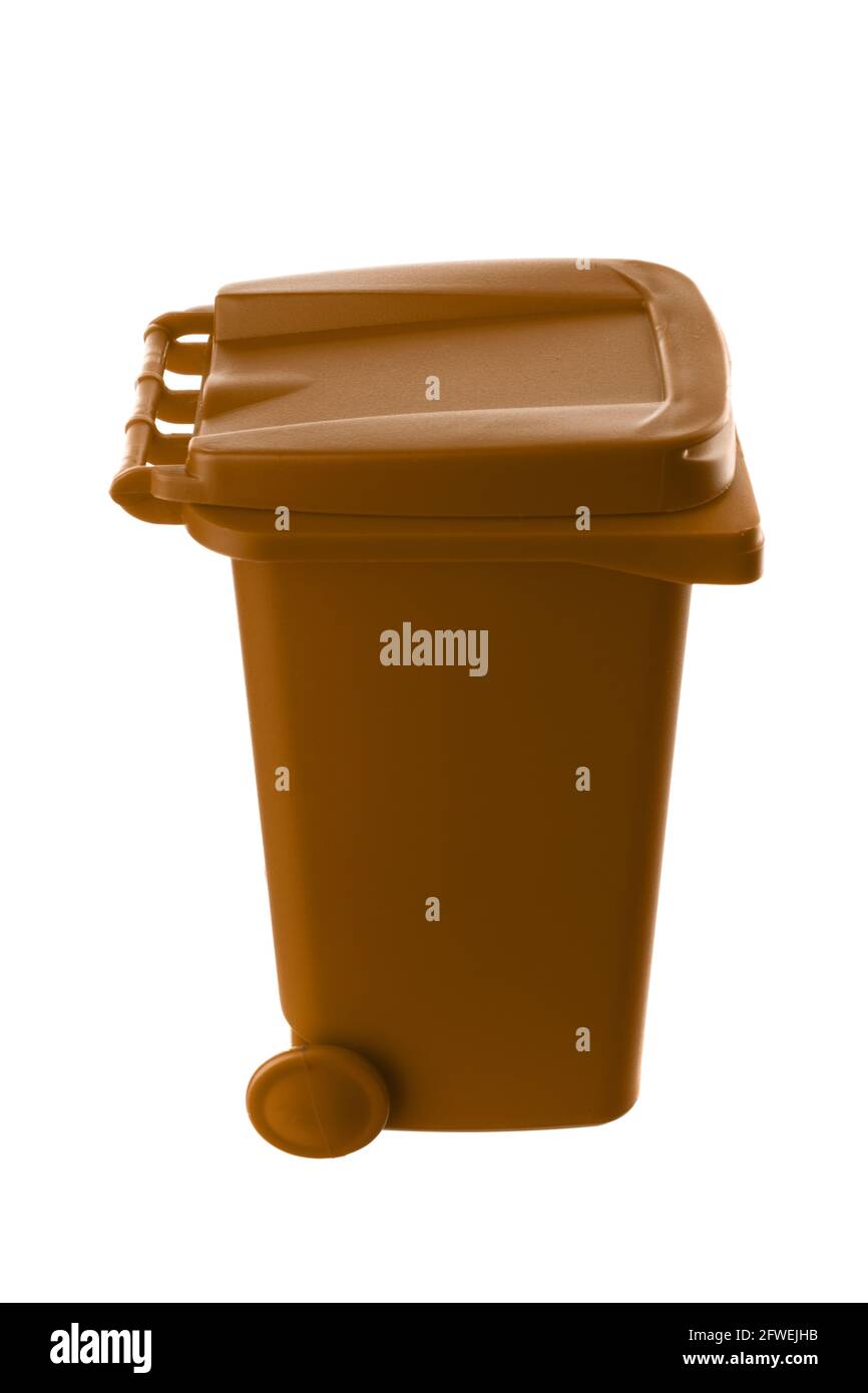 Plastic brown trash can isolated on white background Stock Photo - Alamy