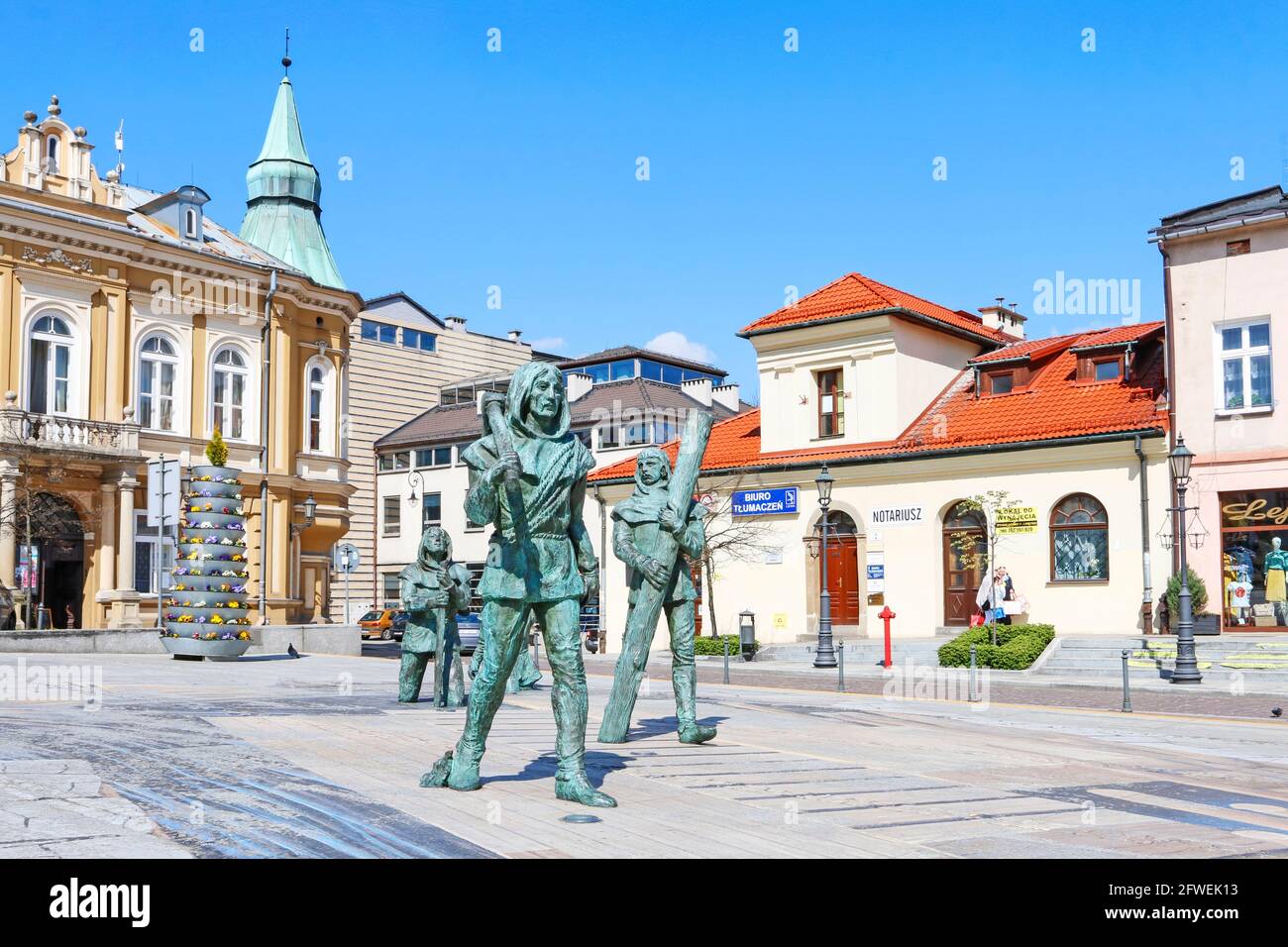Monument of medieval salt mine worker at the main market square in ...
