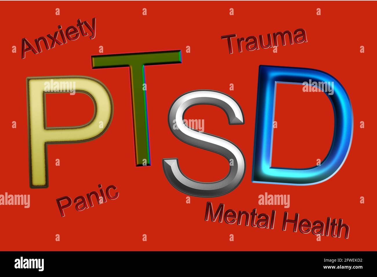 PTSD Post Traumatic Stress Disorder, mental health concept, 3D ...