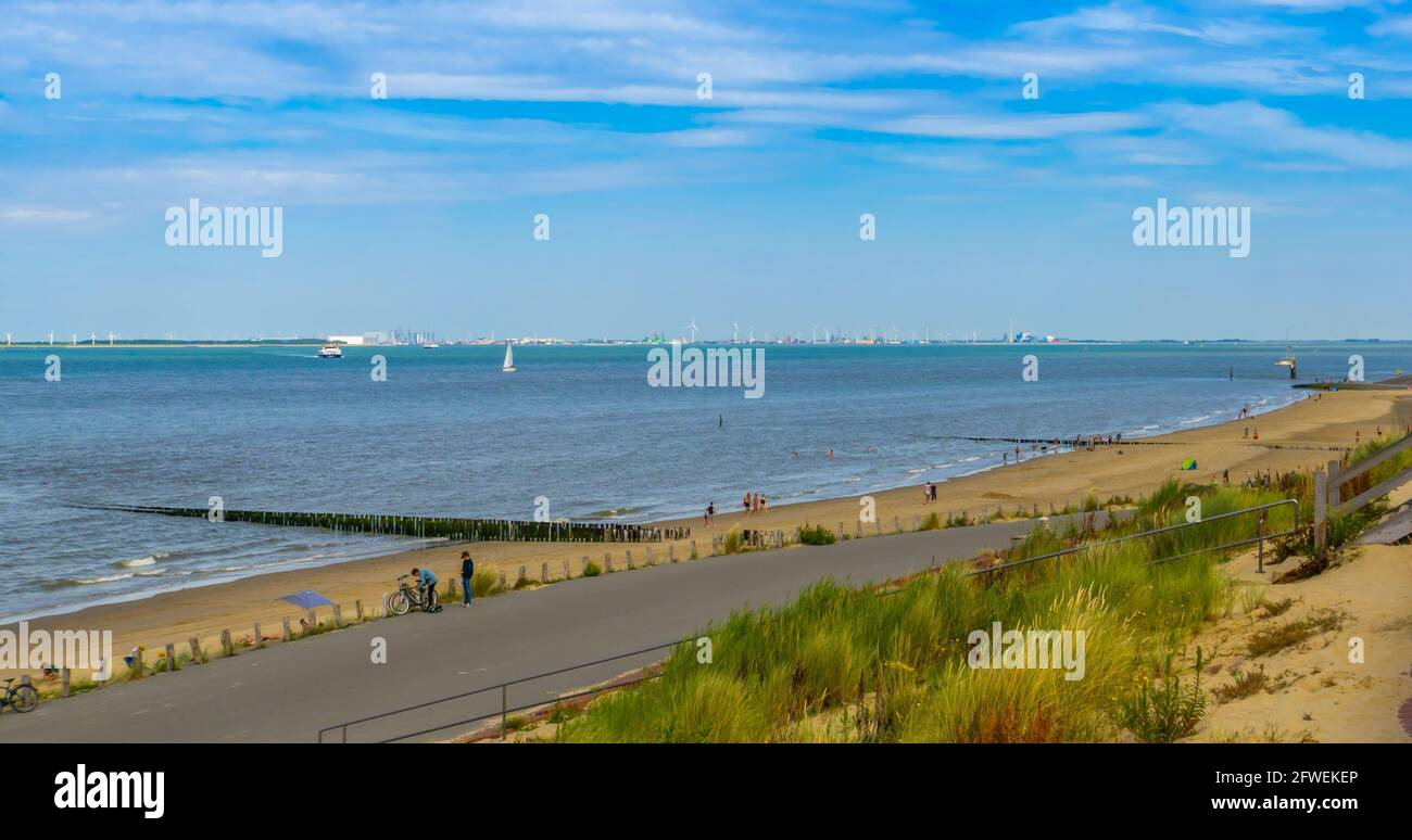 beautiful scenery with road at breskens beach, Zeeland, The Netherlands ...