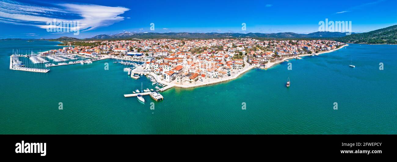 Town of Pirovac coastline aerial panoramic view, Dalmatia archipelago ...