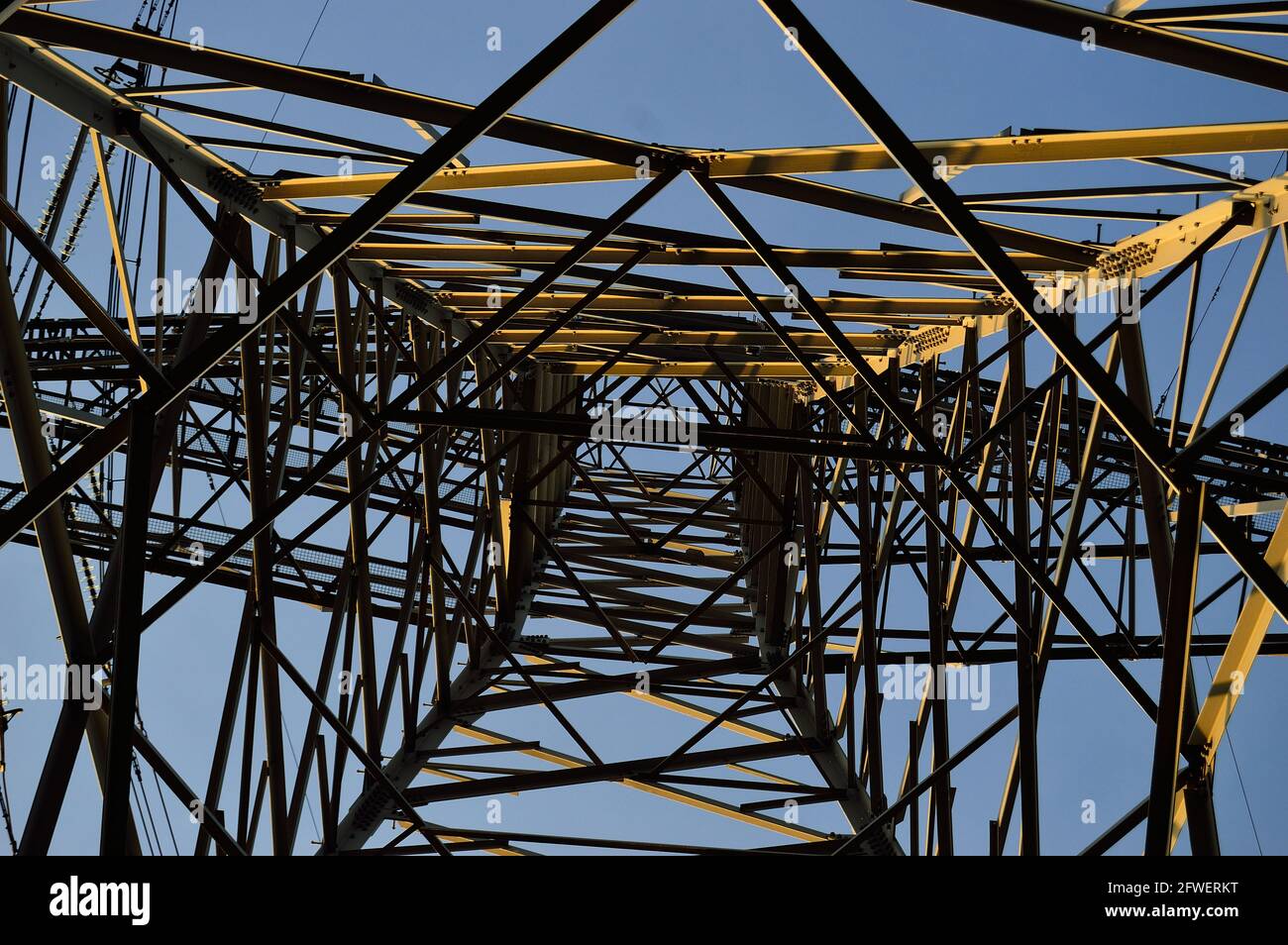 The structure of the power mast seen from the inside Stock Photo - Alamy