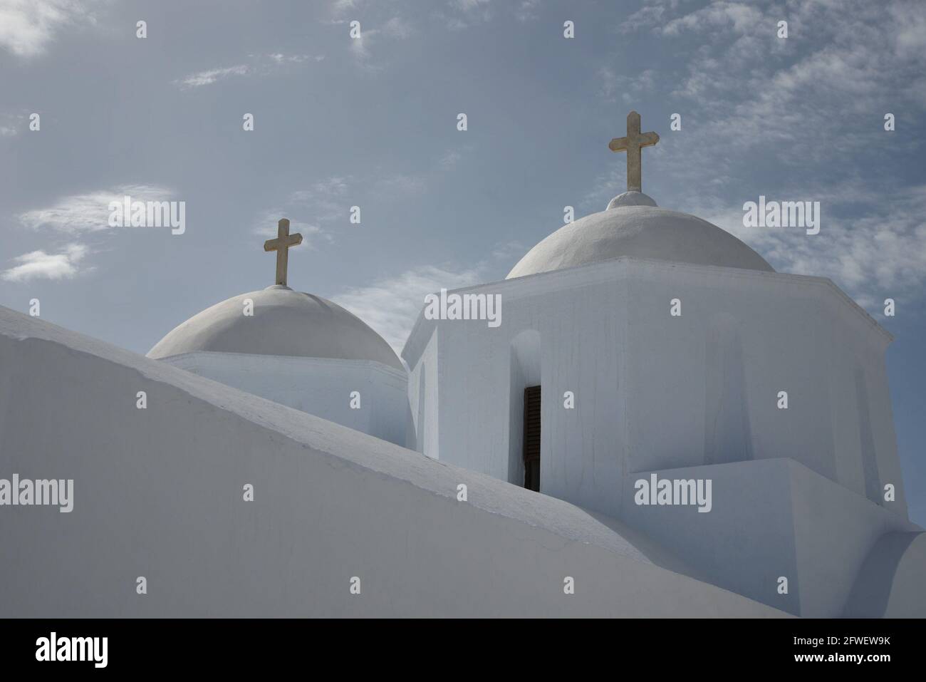 Traditional Greek Orthodox chapel whitewashed dome with a white marble ...
