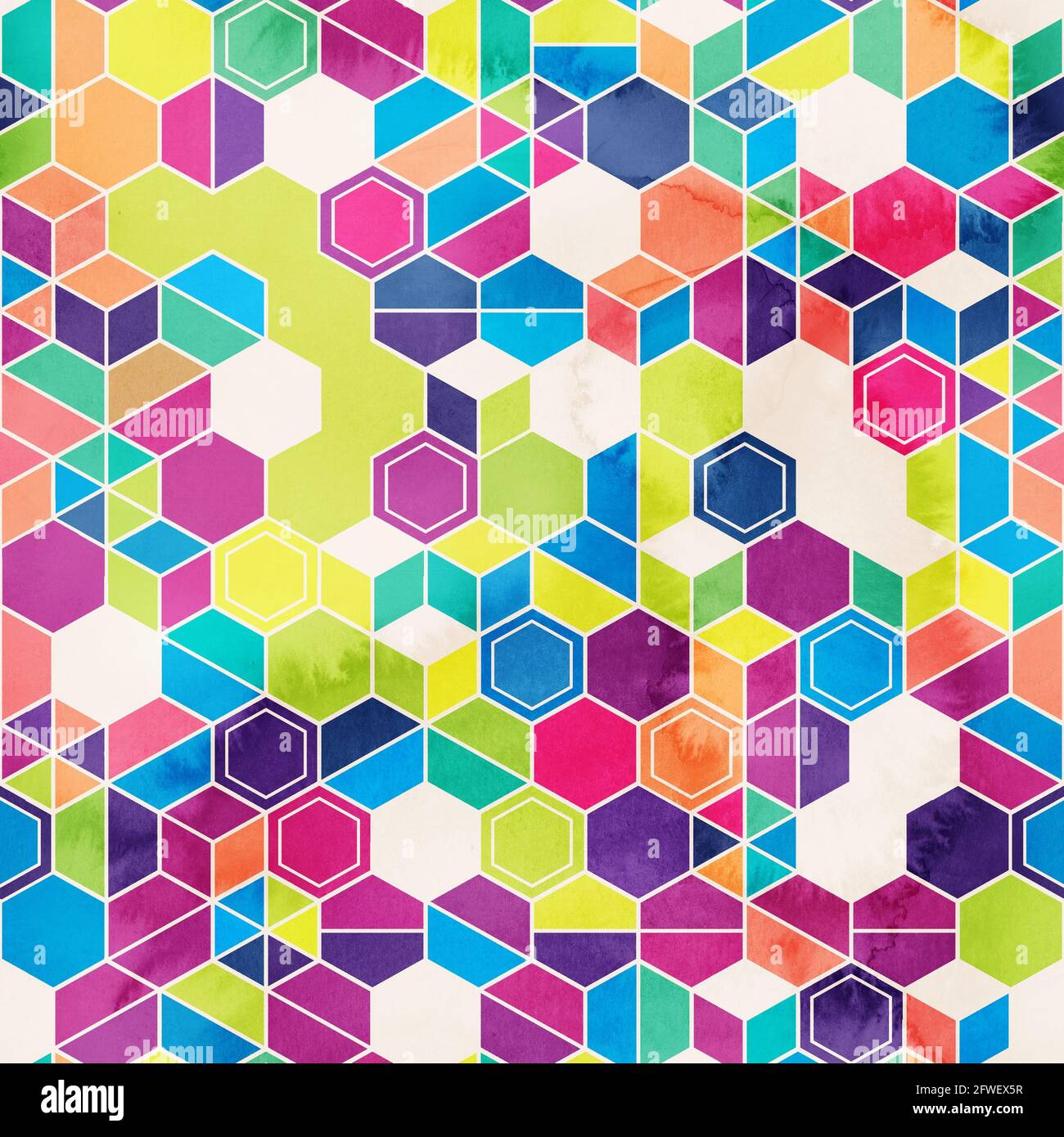 Seamless pattern of hexagons in random colors in watercolor Stock Photo ...