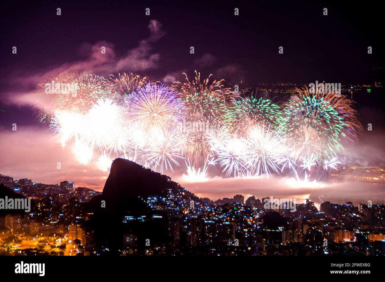 Famous New Year Firework Display in Copacabana Beach in Rio de Janeiro ...