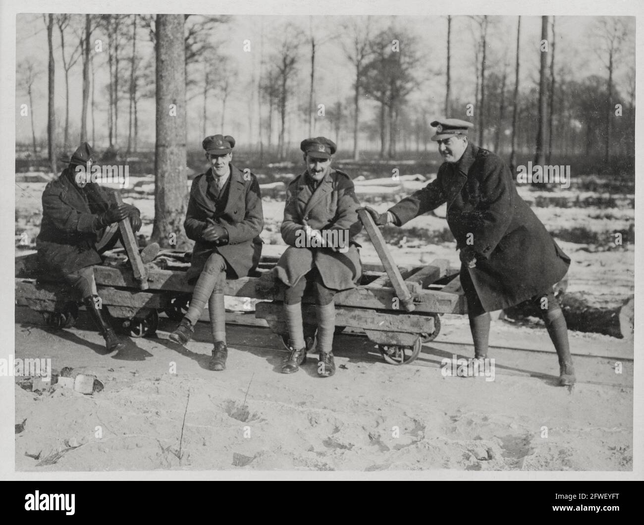 World War One, WWI, Western Front - Officers from Forest Control sit on ...