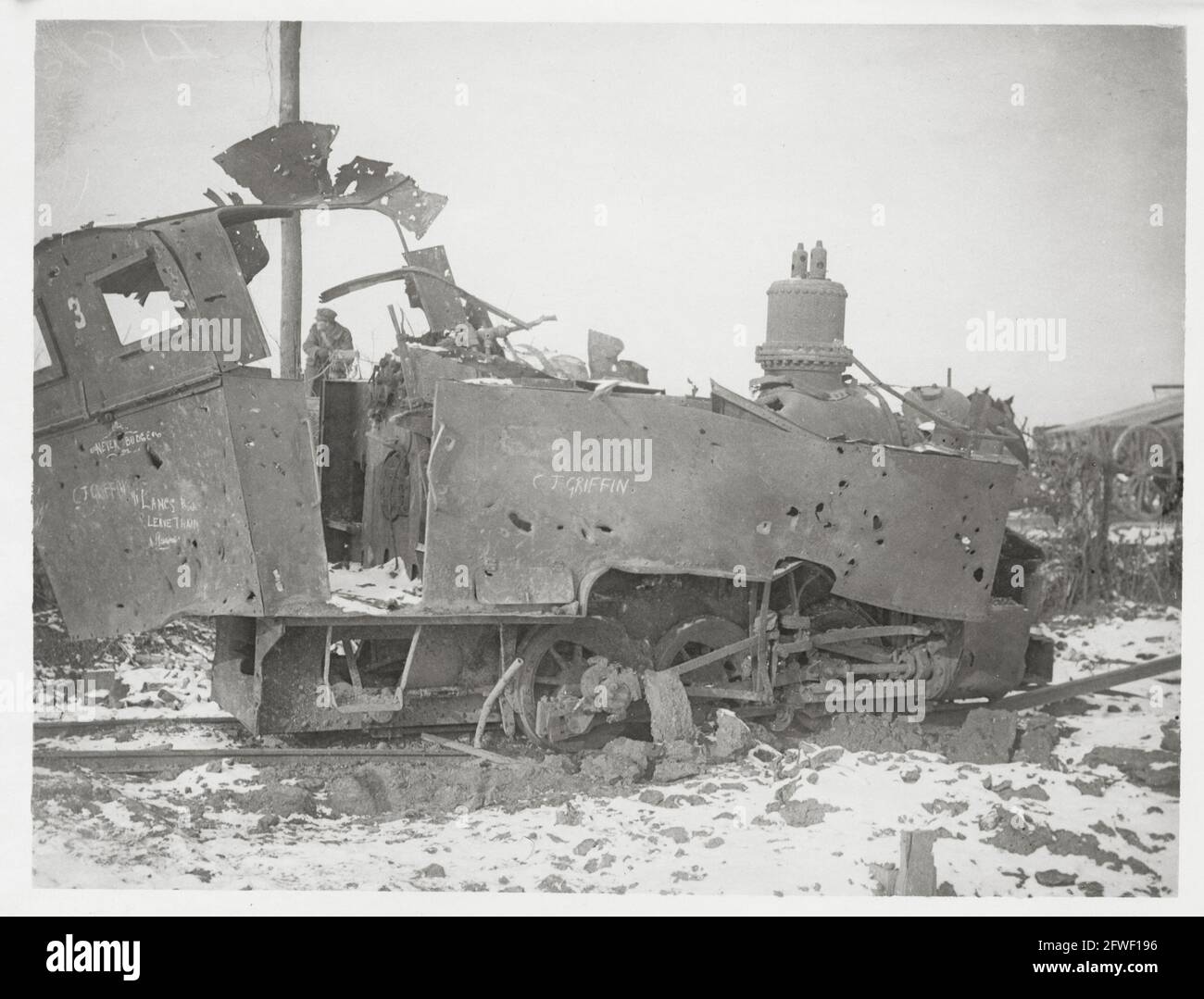 World War One, WWI, Western Front - A German train damaged by British ...