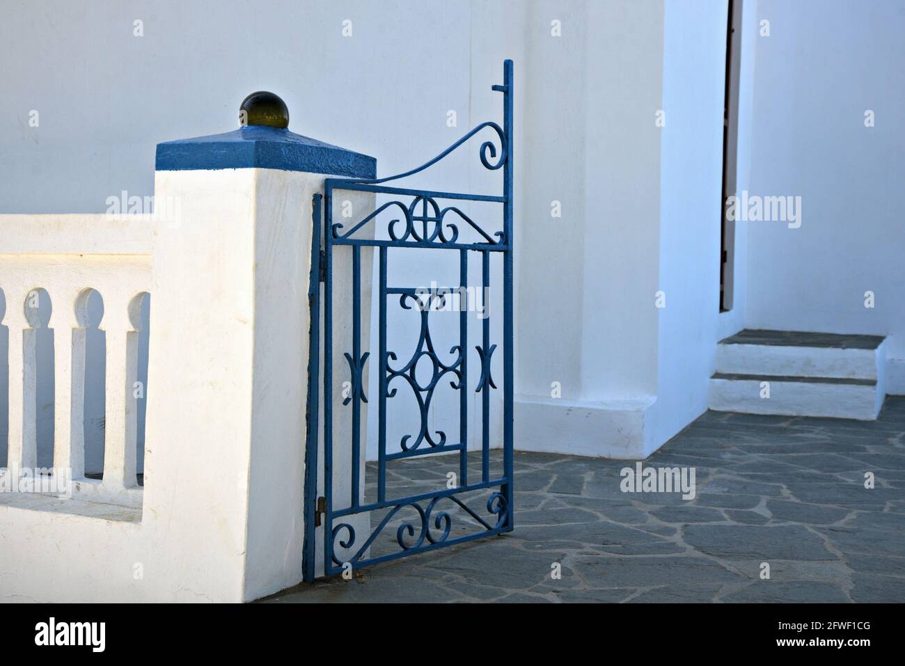 Traditional Greek Orthodox church handcrafted blue iron entrance gate ...