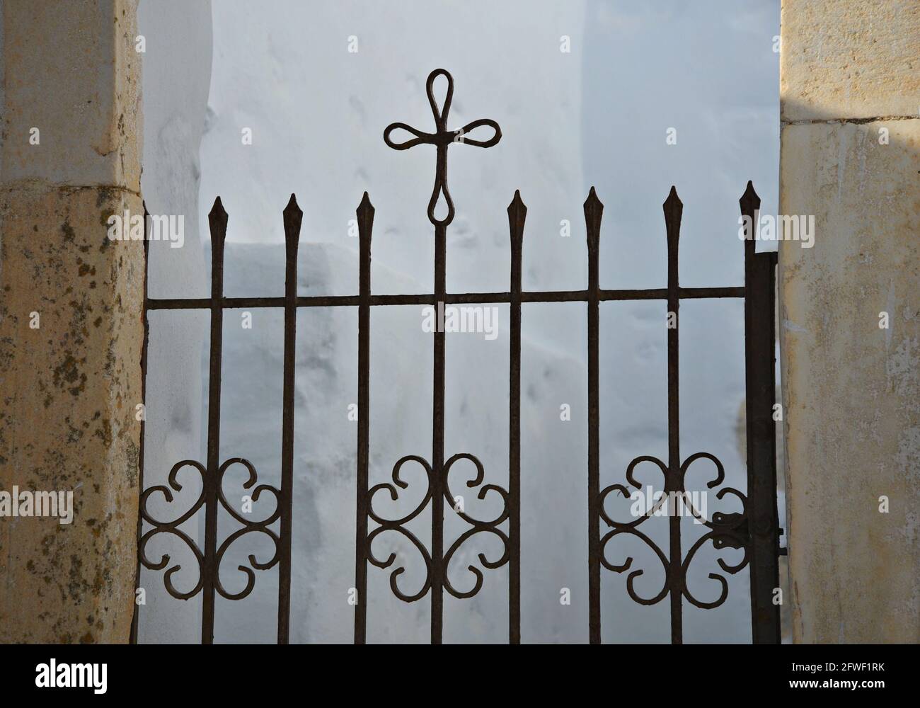 Traditional Greek Orthodox church handcrafted iron entrance gate with a ...