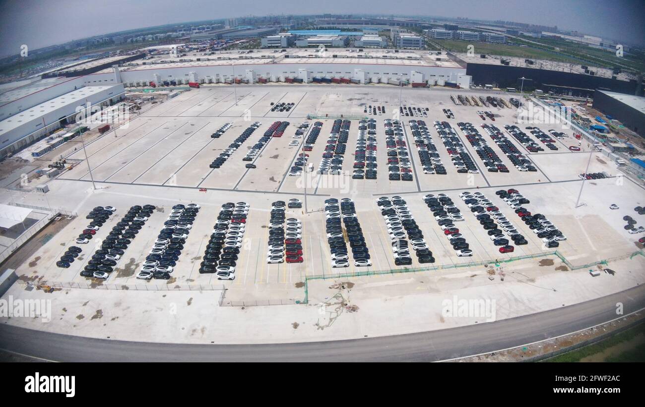 SHANGHAI, CHINA - MAY 21, 2021 - Aerial photos of thousands of new cars ...