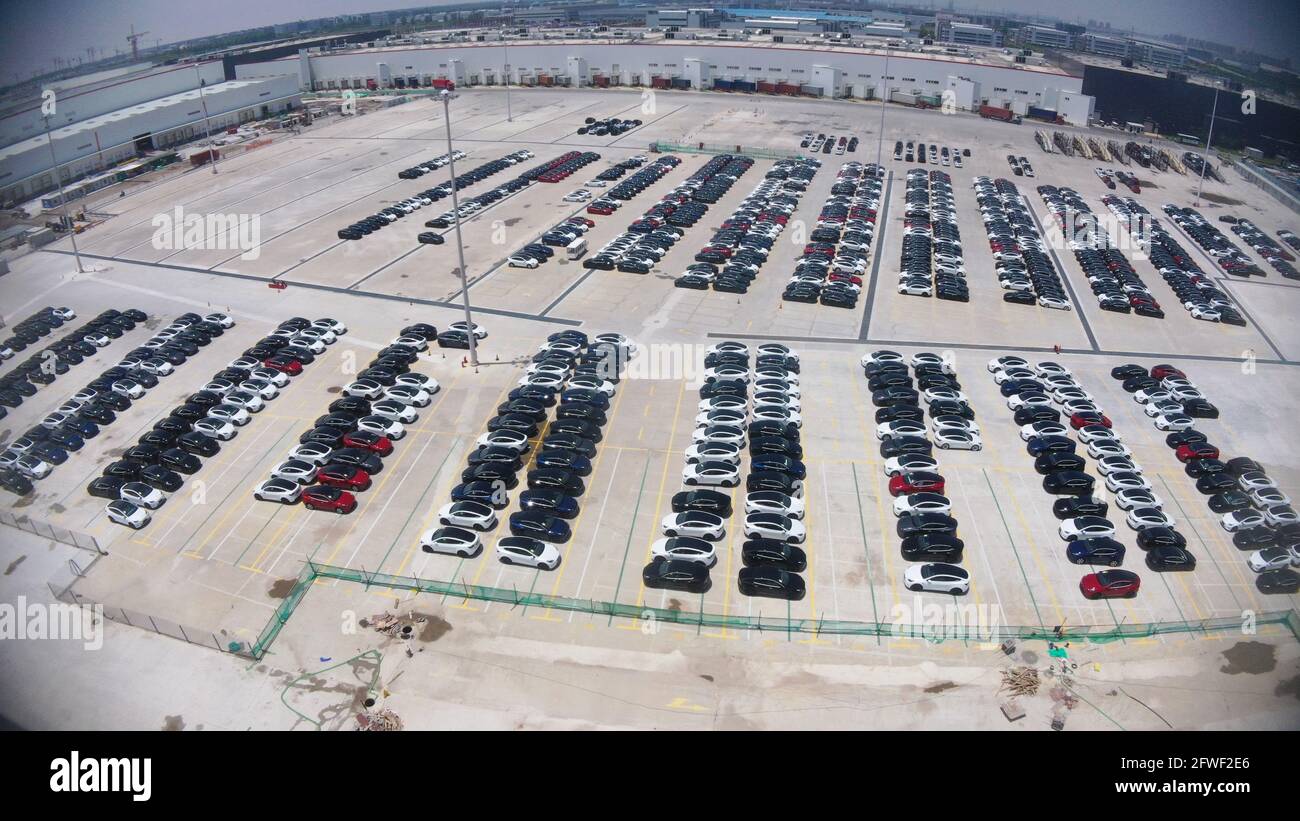 SHANGHAI, CHINA - MAY 21, 2021 - Aerial photos of thousands of new cars ...