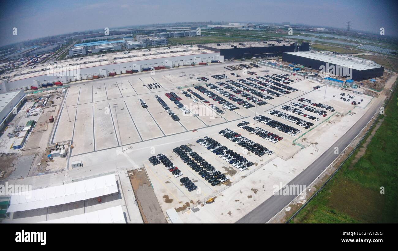 SHANGHAI, CHINA - MAY 21, 2021 - Aerial photos of thousands of new cars ...
