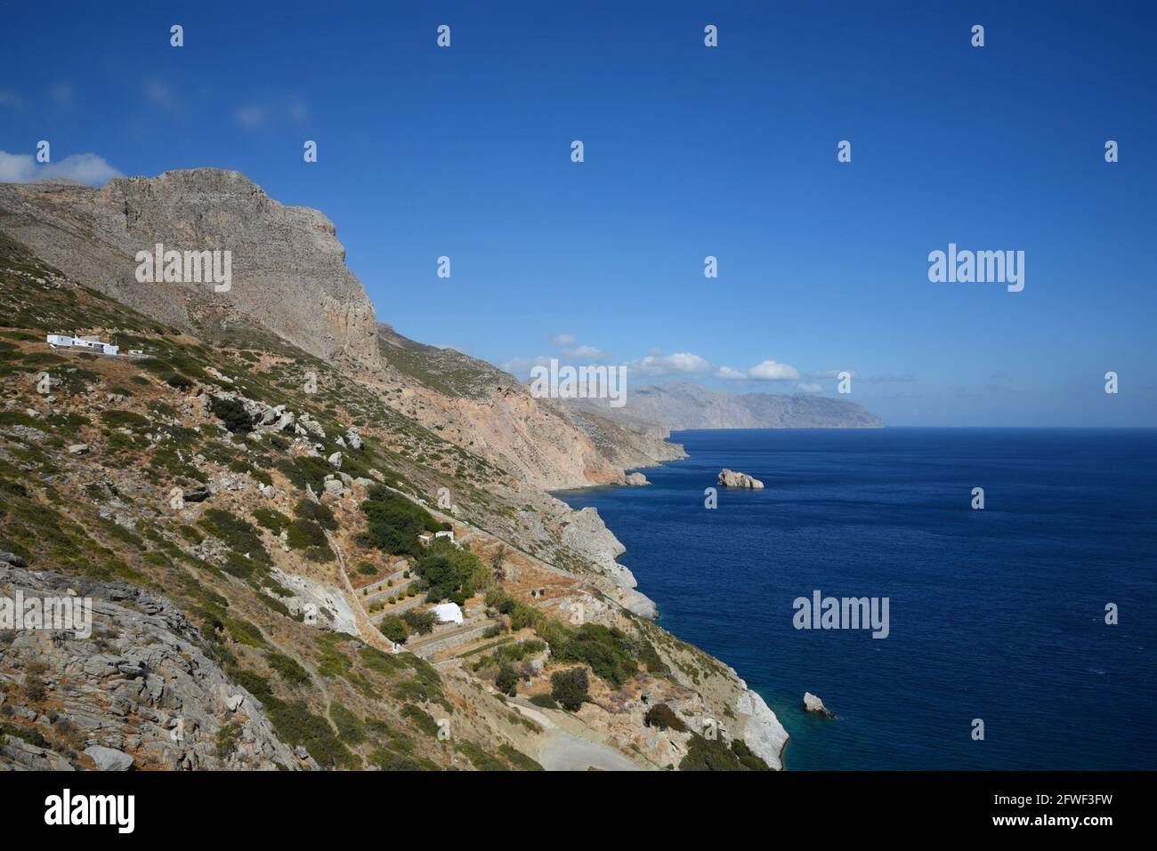 Scenic seascape overlooking the Aegean Sea in Amorgos island, Cyclades ...