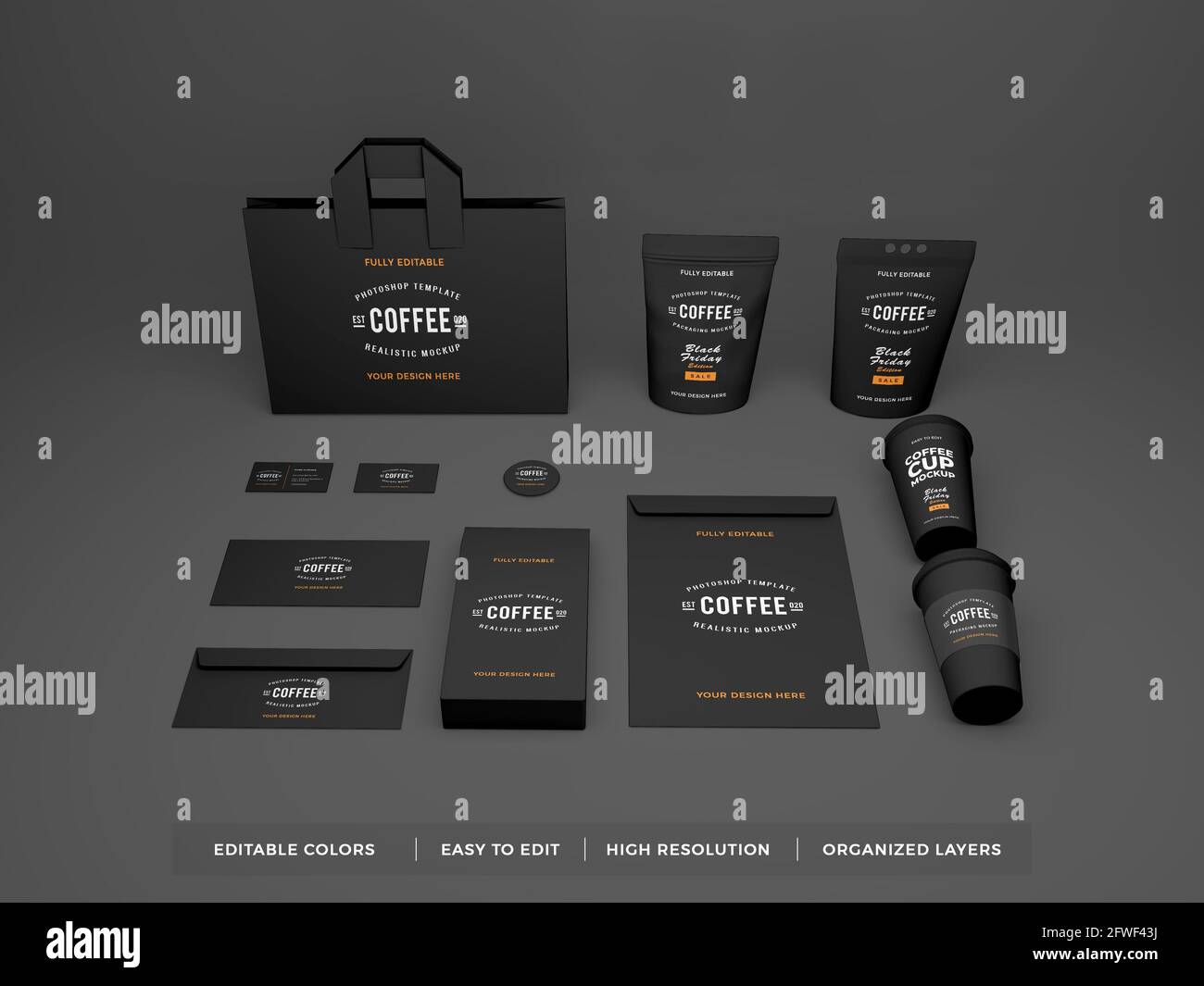 Realistic Coffee Packaging Set 3D Illustration Mockup Scene on Isolated ...