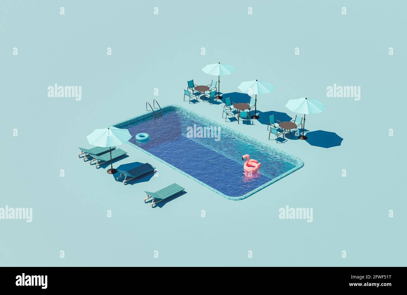 isometric illustration of a hotel swimming pool with umbrellas and ...