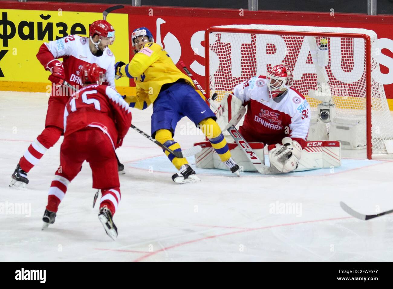 Olympic Sports Centre, Riga, Latvia, 22 May 2021, goal saved by Dahm ...