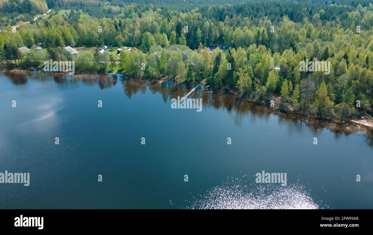 A beautiful scenery, a lake from a bird's eye view. Aerial photography ...