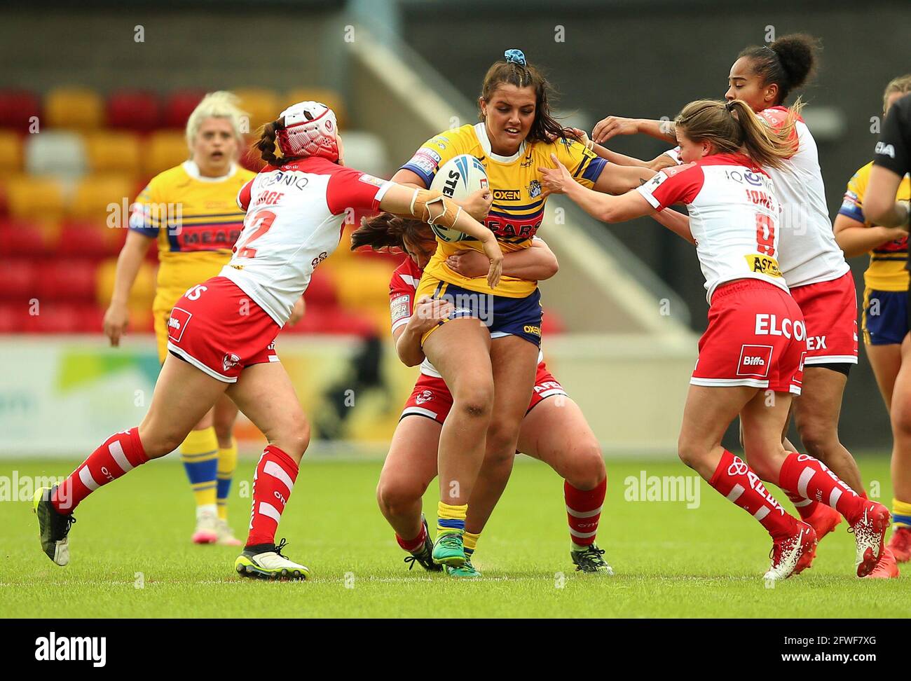 St Helens' Emily Rudge (left) and Tara Jones (right) tackles Leeds ...