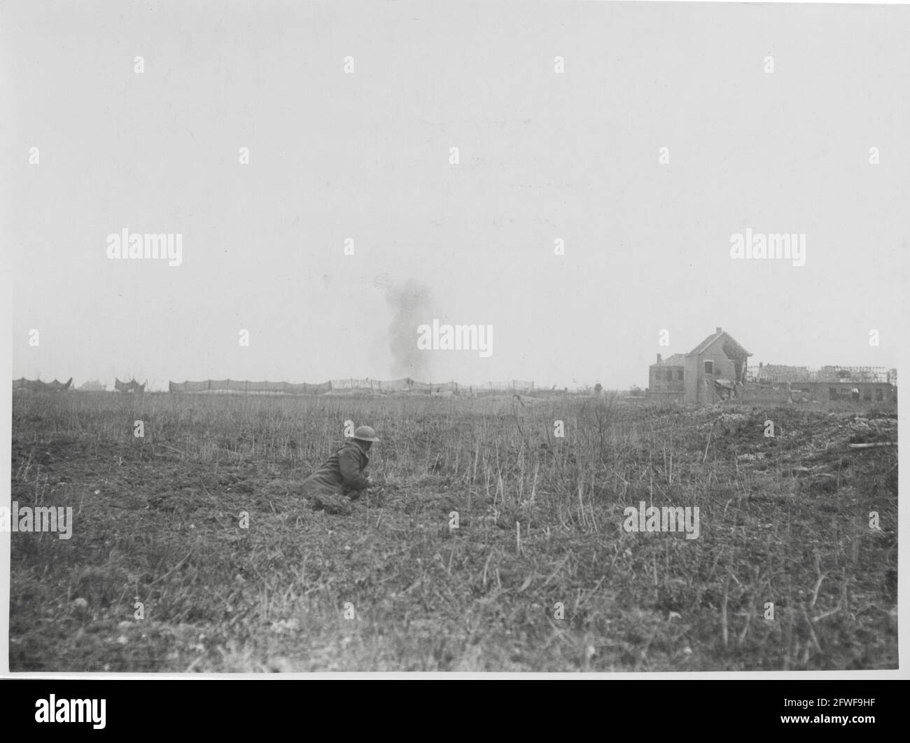 World War One, WWI, Western Front - A German shell explodes near a ...