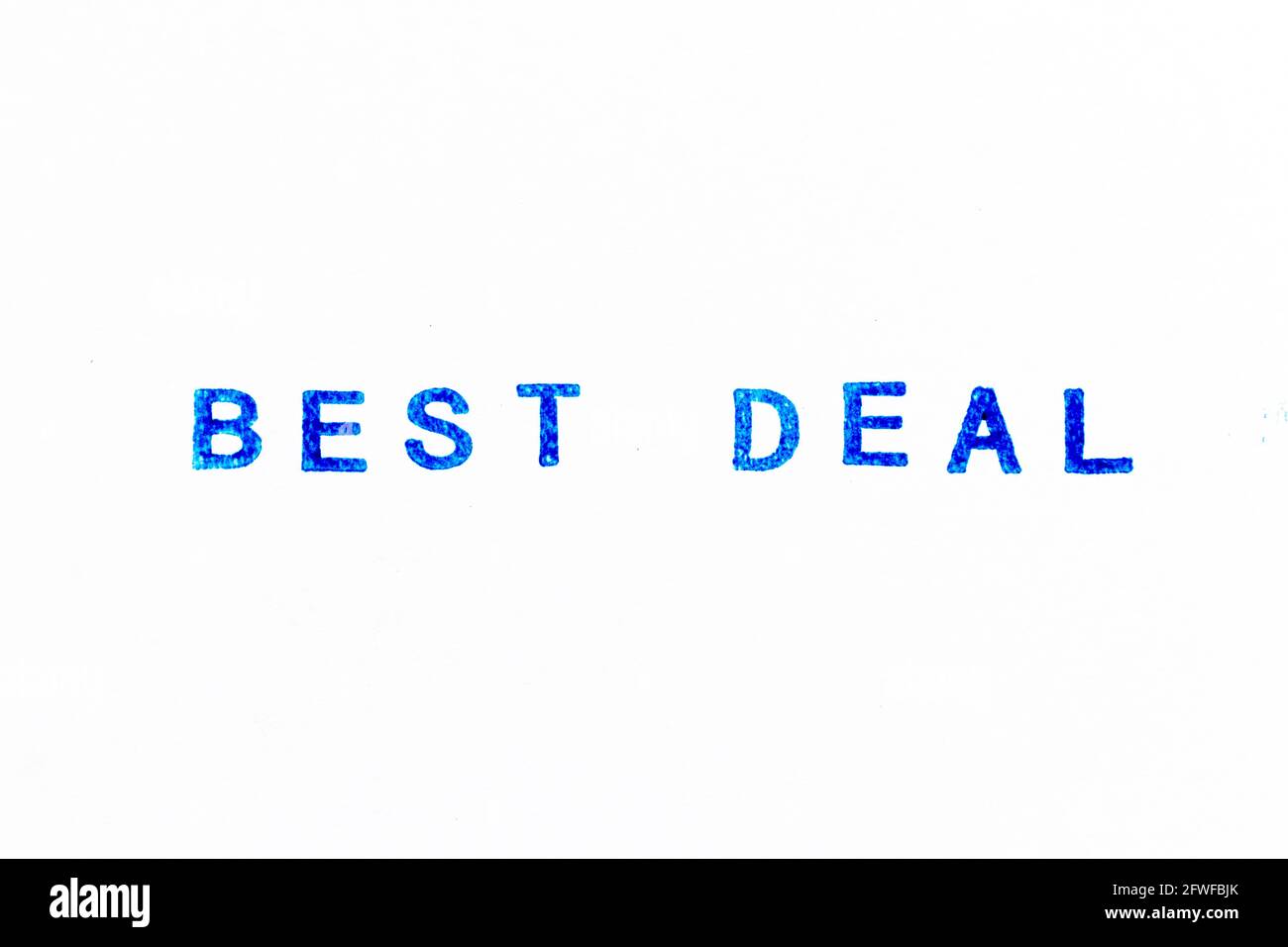 Blue color ink of rubber stamp in word best deal on white paper ...