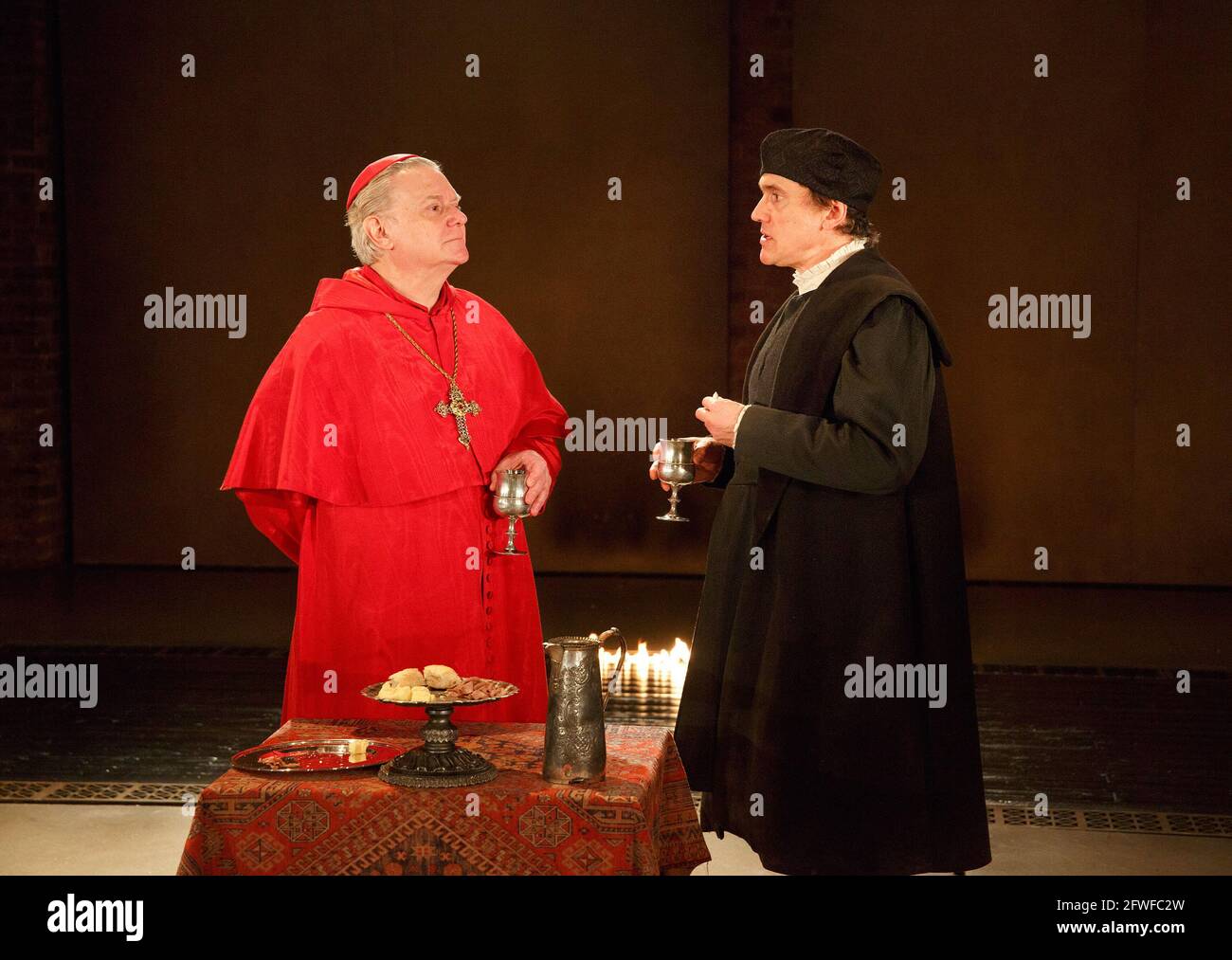 l-r: Paul Jesson (Cardinal Wolsey), Ben Miles (Thomas Cromwell) in WOLF ...