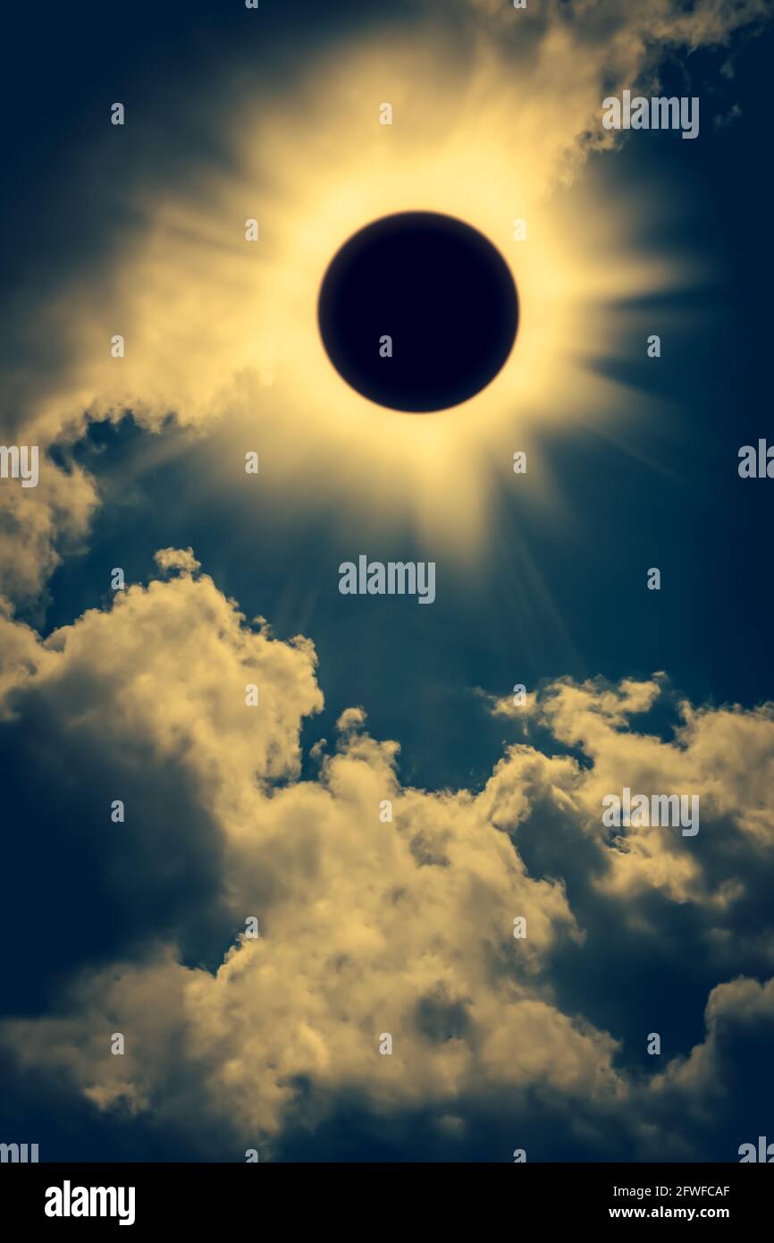Natural phenomenon. Solar eclipse space with cloud. Abstract fantastic ...