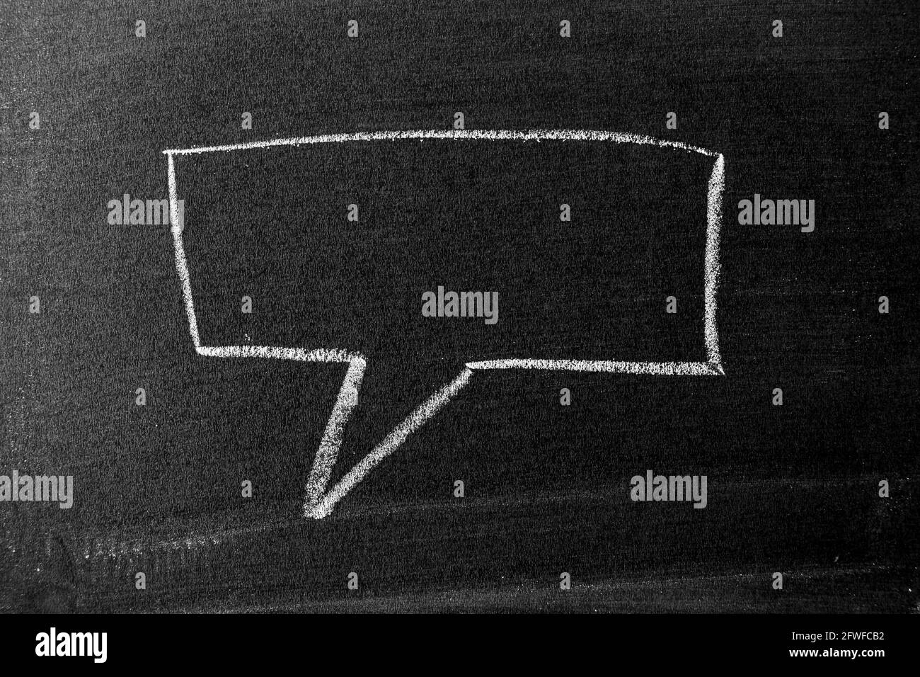 White color chalk hand drawing in square bubble speech shape with blank ...