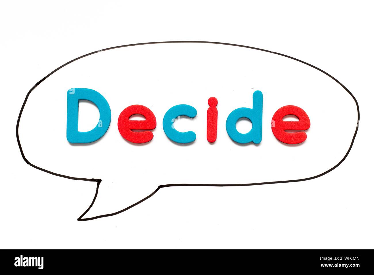 Alphabet letter with word decide in black line hand drawing as bubble ...