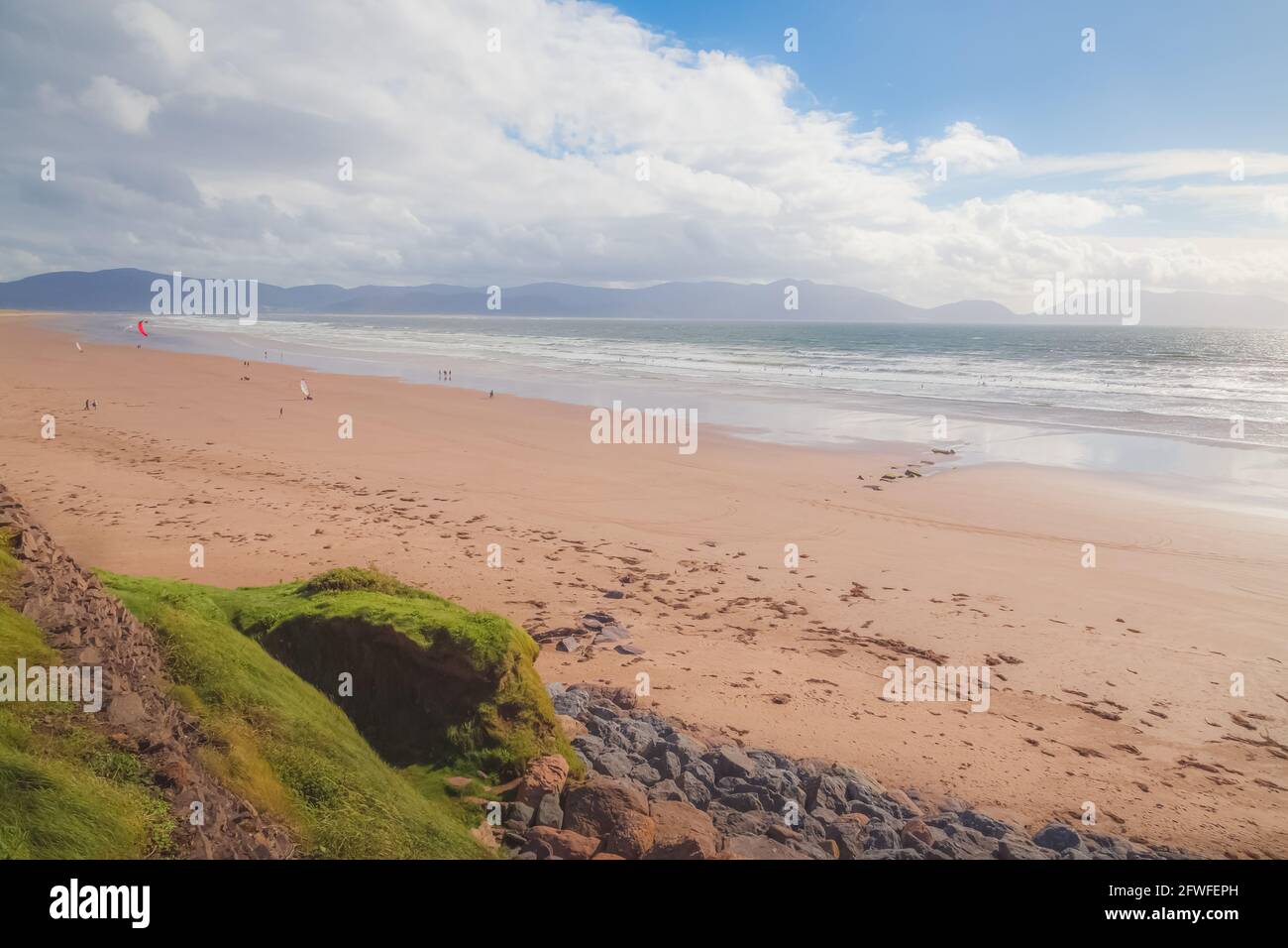 Scenic coastal seascape of Banna Strand beach at Ballyheigue Bay on the ...