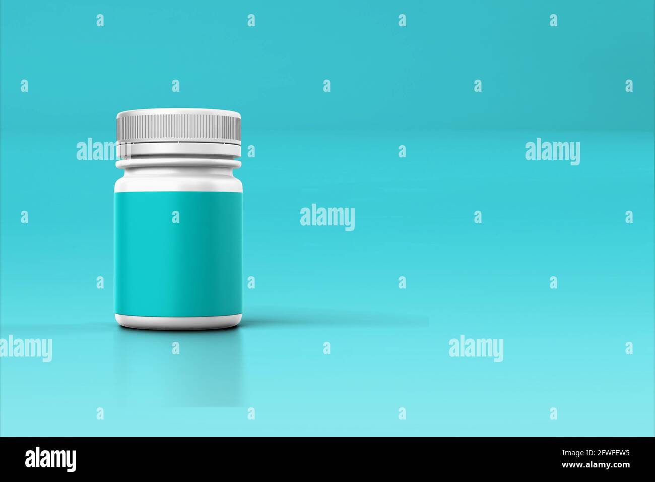 Medical container with blank label isolated on colored background ...