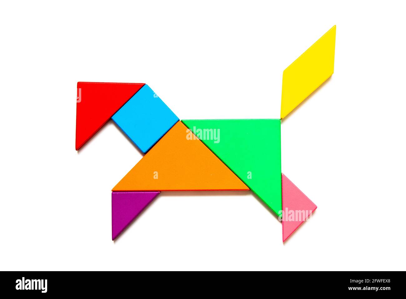 Color tangram puzzle in running horse shape on white background Stock ...