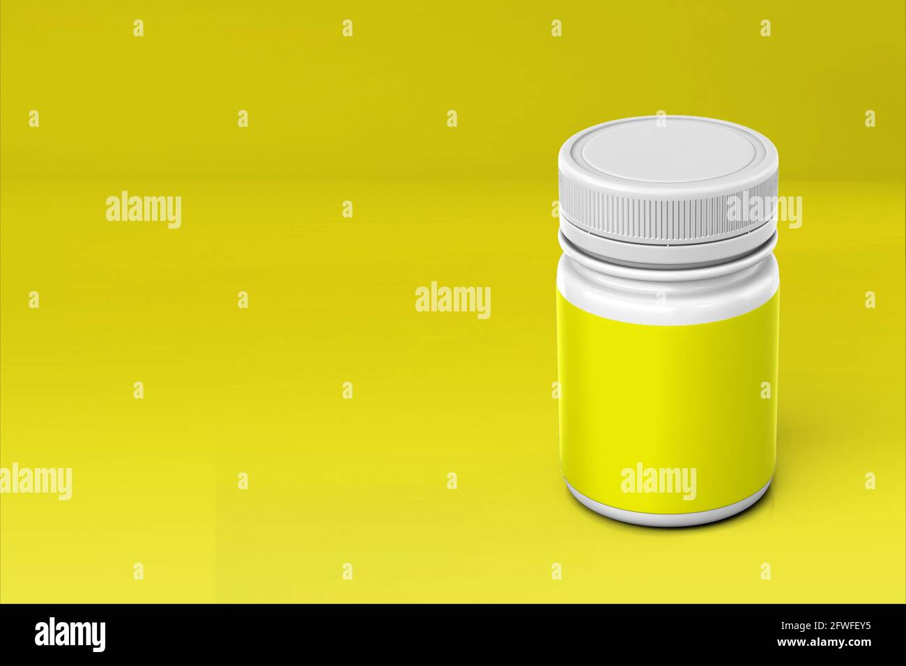 Medical container with blank label isolated on colored background ...