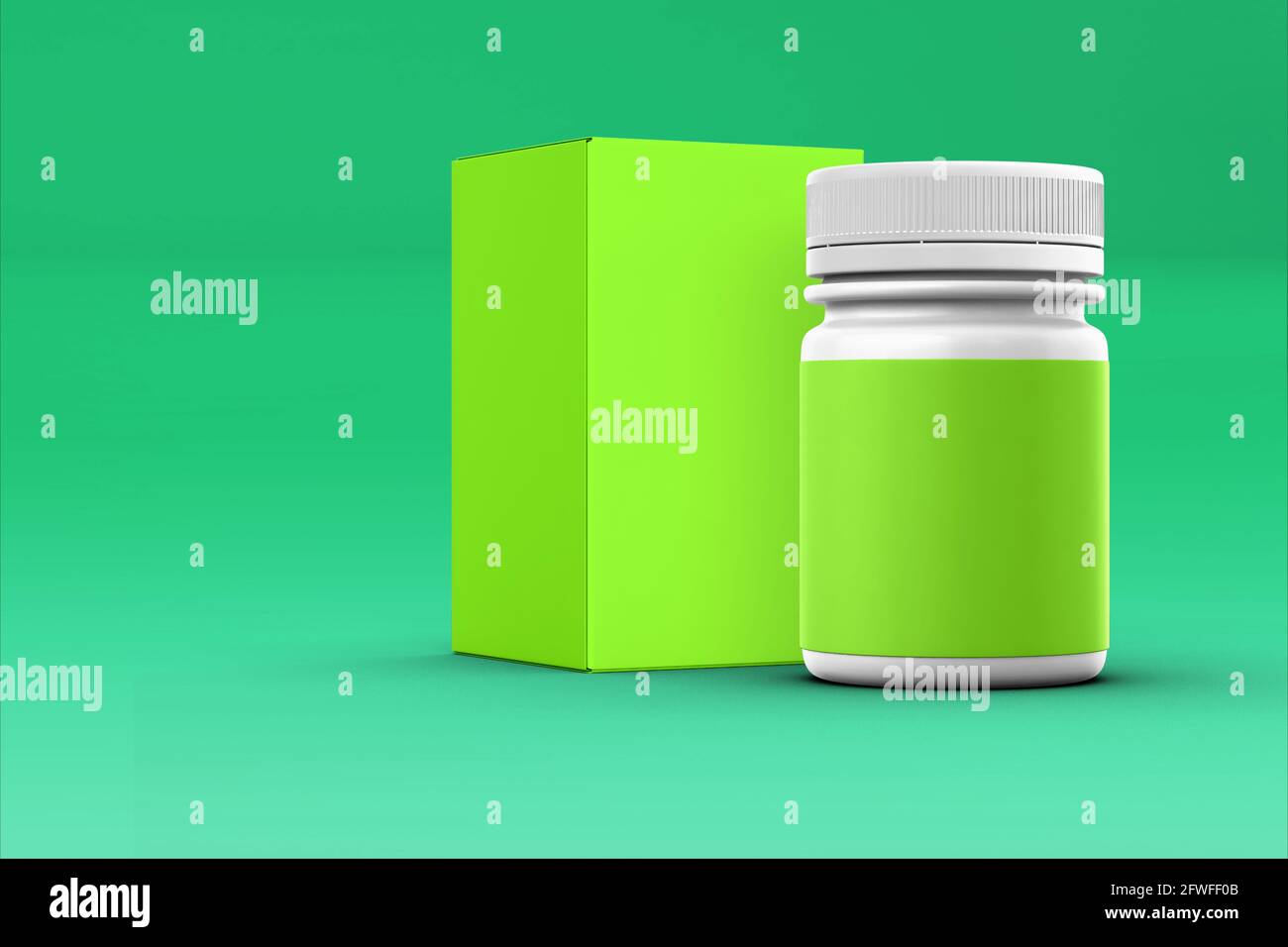 Medical container with blank label isolated on colored background ...