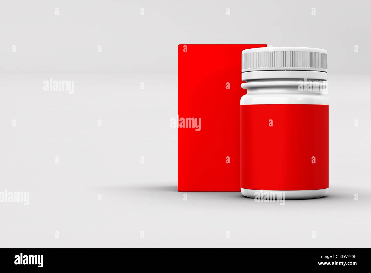 Medical container with blank label isolated on colored background ...