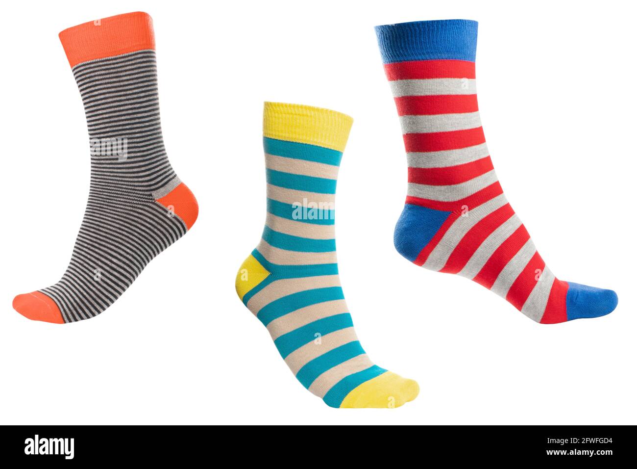 Three volumetric sock with different lines isolated on white background ...