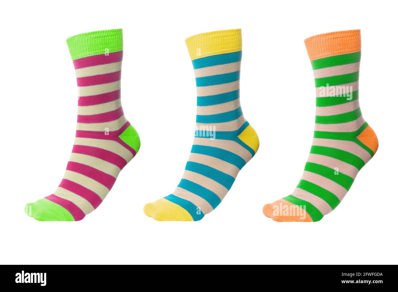 Three volumetric socks with different lines isolated on white ...