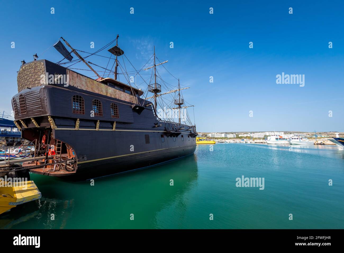 Cruise boat stylized as a pirate one at the port Stock Photo - Alamy