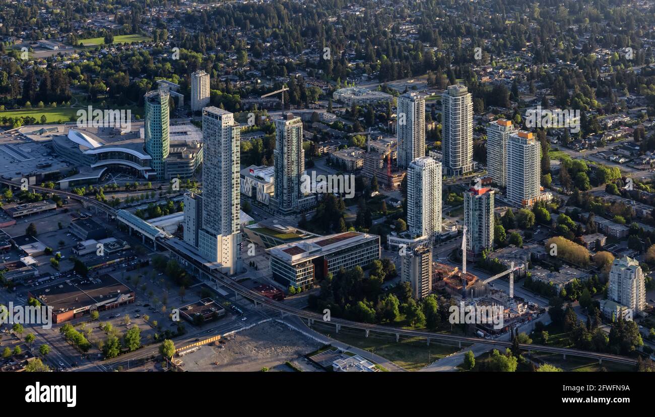 Aerial View from an Airplane of Surrey Central Mall and Residential ...