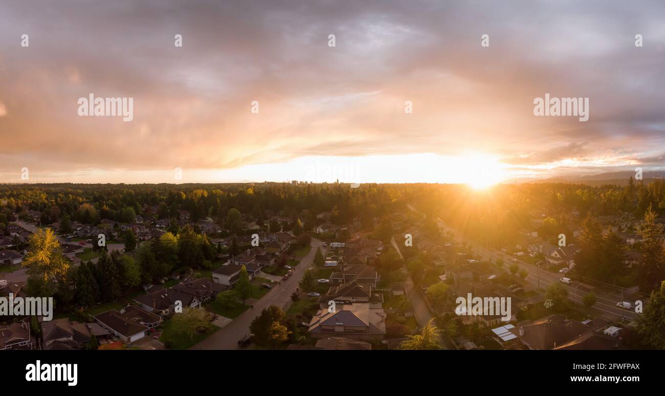 Aerial view suburban neighborhood during hi-res stock photography and ...