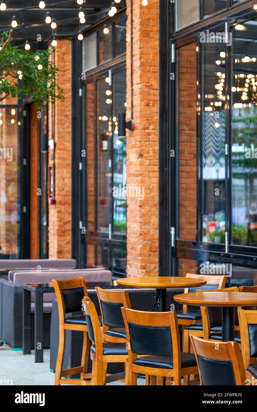 Outdoor table setting of European-style western restaurant Stock Photo ...