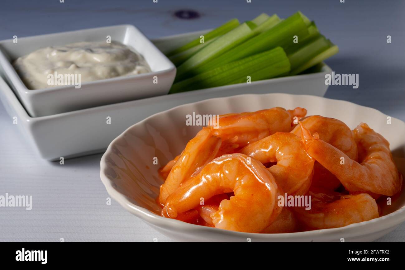 Buffalo style shrimp Stock Photo - Alamy