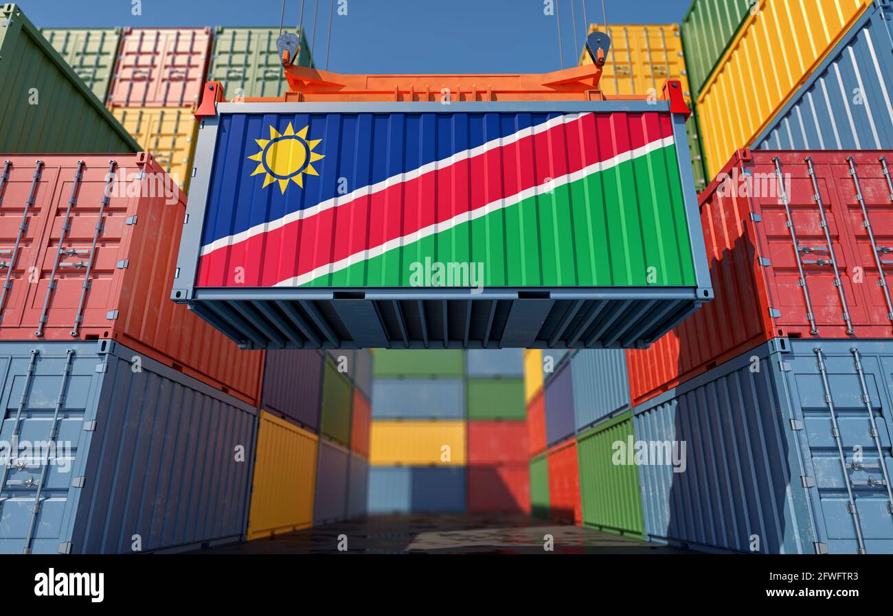 Container Terminal. Shipping Container with Namibia flag - 3D Rendering ...